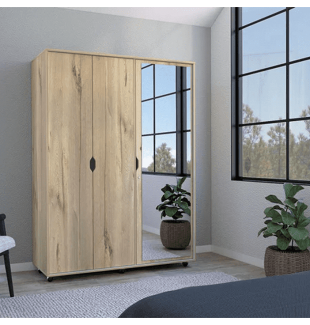 Muebles Concepto G | Closet con Espejo Brasilia Café Claro y Blanco Duqueza